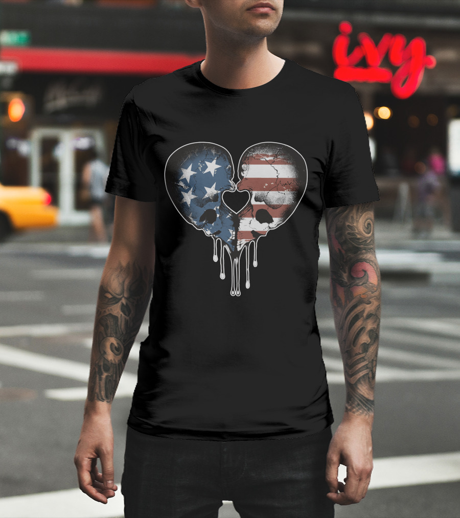 American Love Skulls Heart T-Shirt