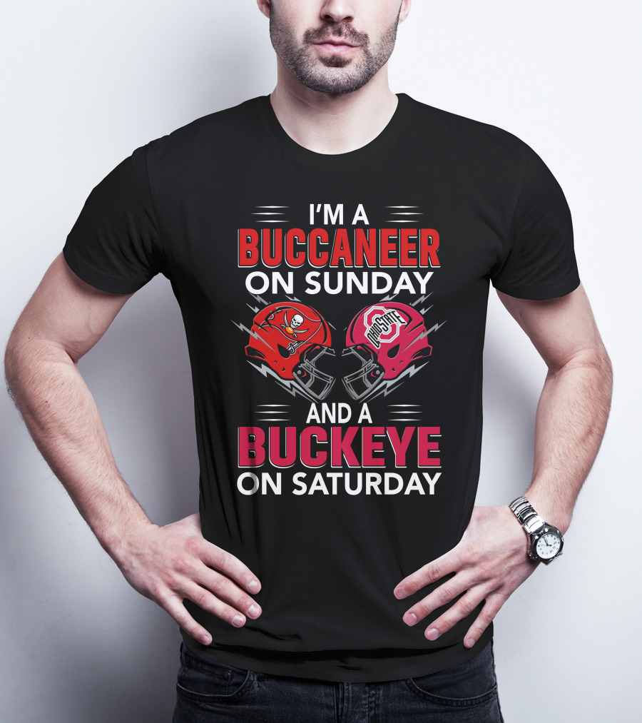 I'm A Buccaneer On Sunday And A Buckeye On Saturday Buccaneer Logo Ohio State Helmet T-Shirt