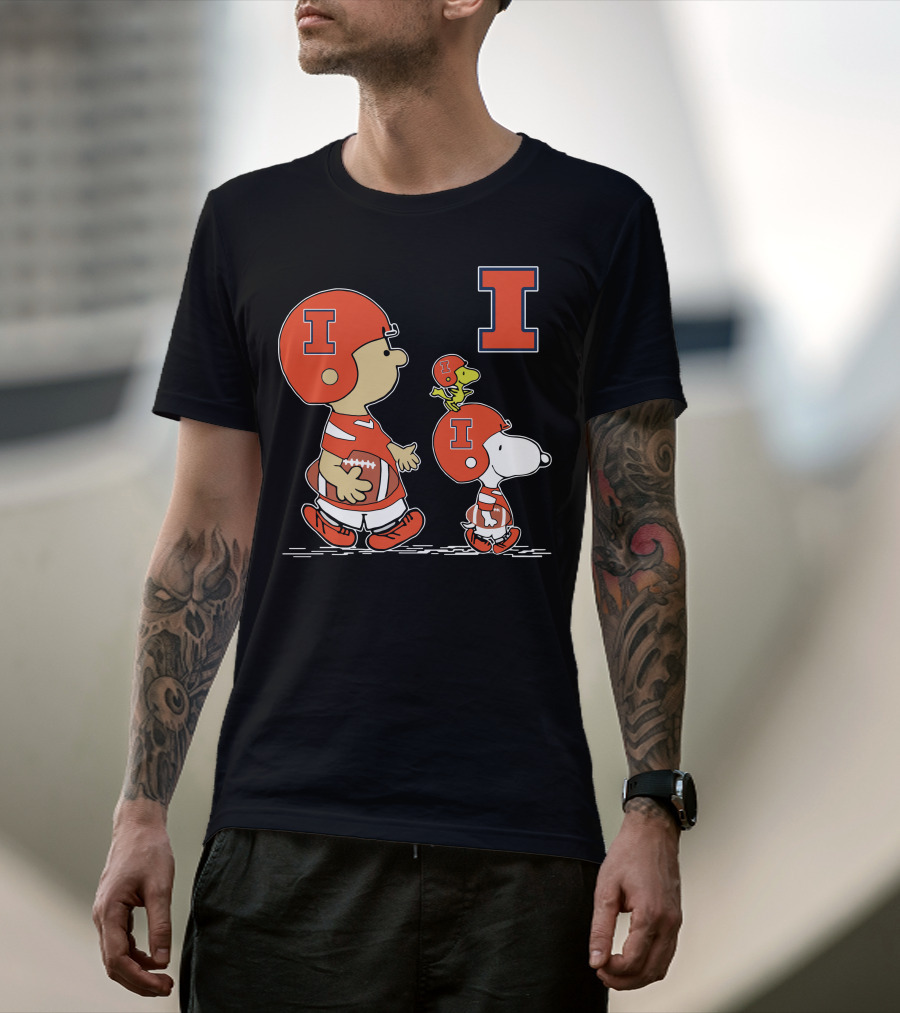 Illinois Fighting Illini Peanuts Football Characters With Big I T-Shirt