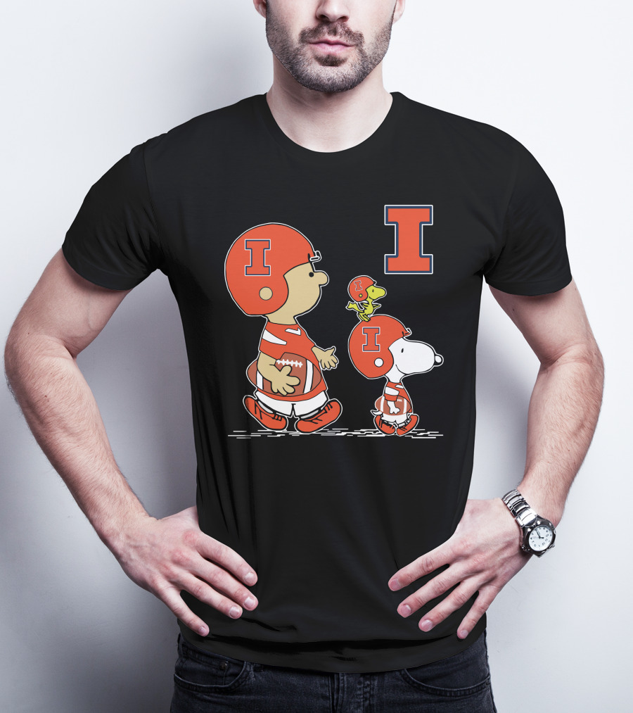 Illinois Fighting Illini Peanuts Football Characters With Big I T-Shirt