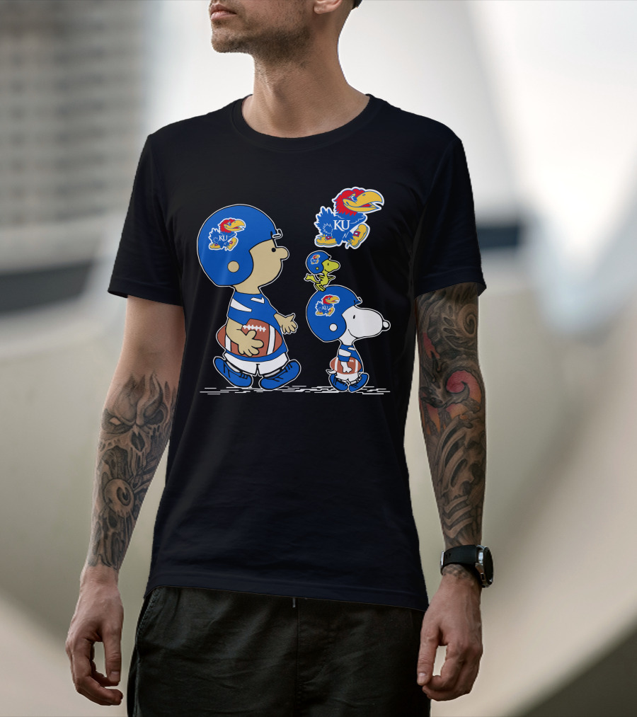 Peanuts Characters Kansas Jayhawks Football Fan Gear T-Shirt