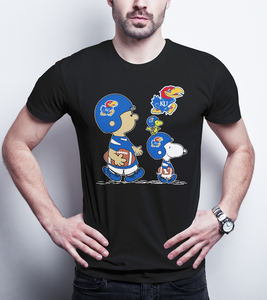 Peanuts Characters Kansas Jayhawks Football Fan Gear T-Shirt