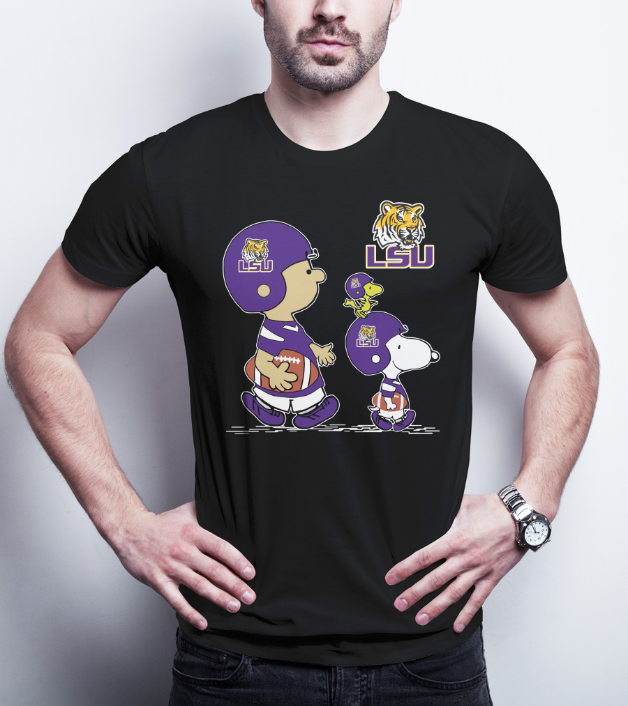 LSU Tigers Football Peanuts Characters Helmet T-Shirt