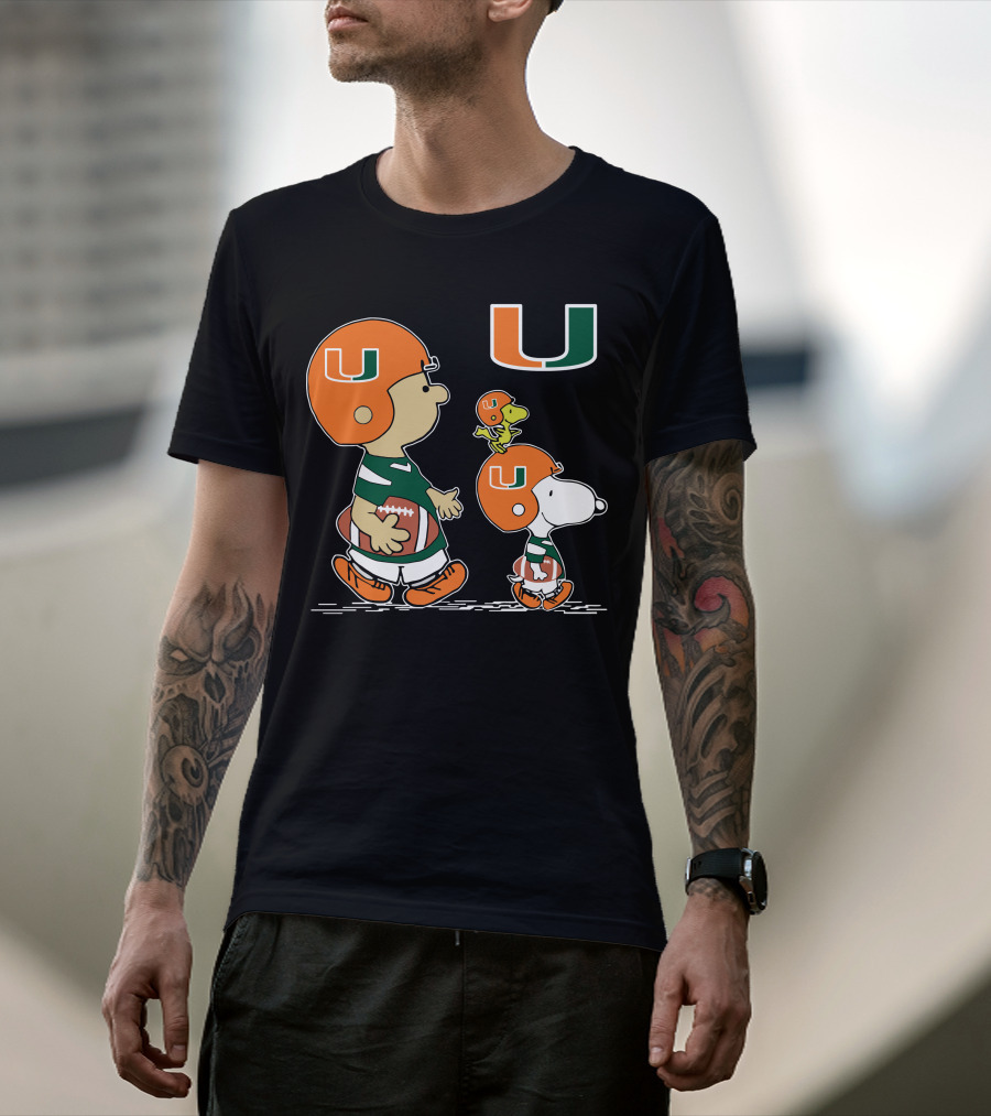 Miami Hurricanes Peanuts Characters Football Team Celebration T-Shirt