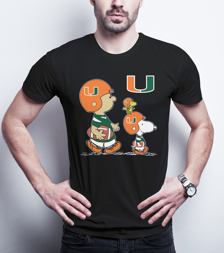 Miami Hurricanes Peanuts Characters Football Team Celebration T-Shirt