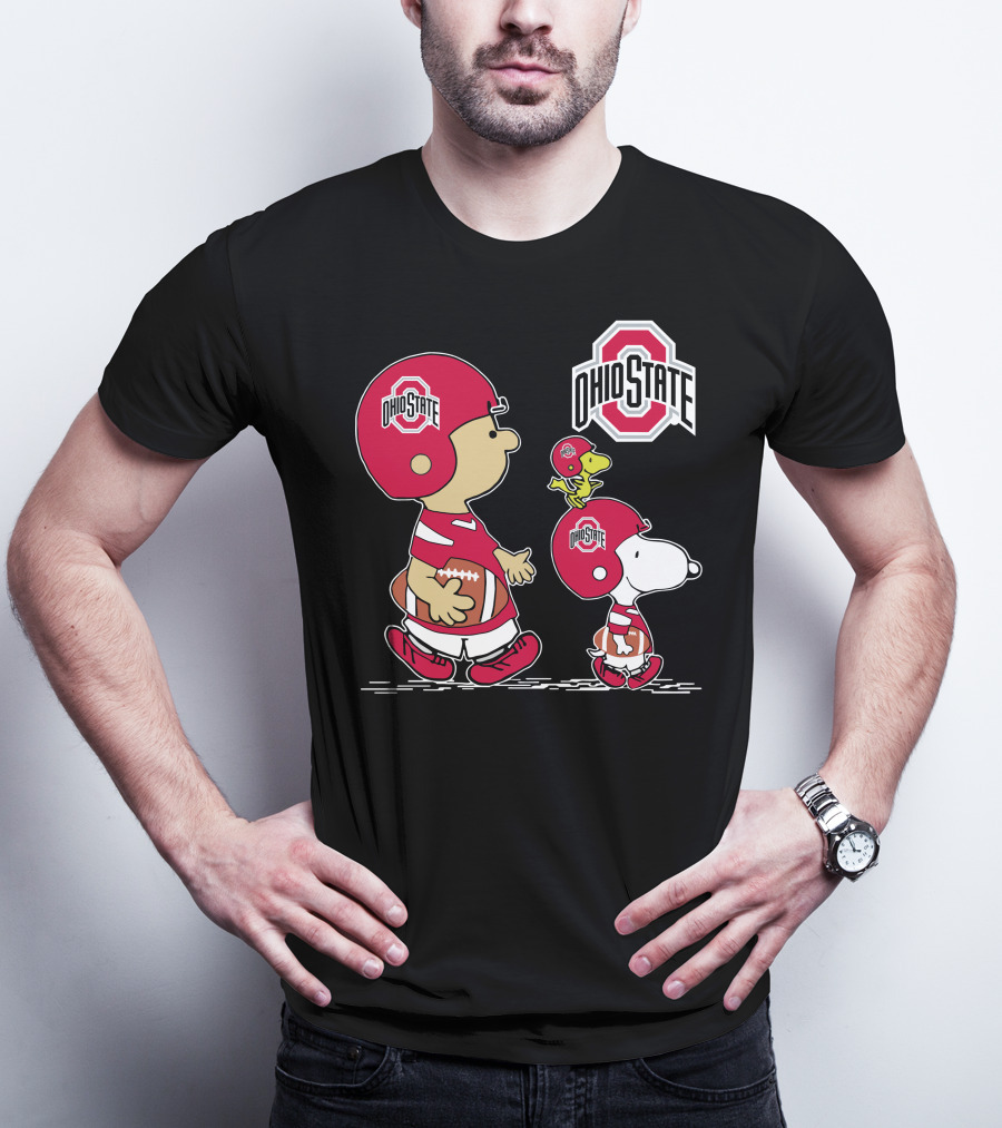 Ohio State Buckeyes Peanuts Characters Football Team Sports Helmet T-Shirt