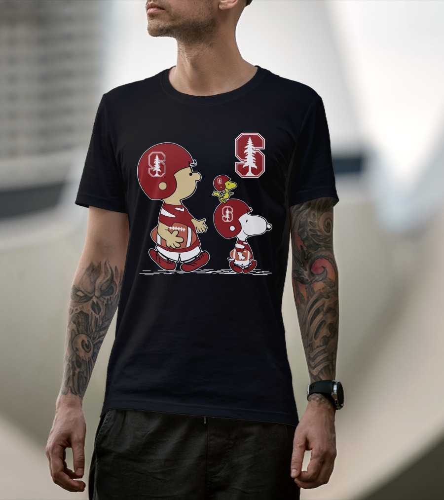 Stanford Cardinal Football Peanuts Characters With Iconic Stanford T-Shirt