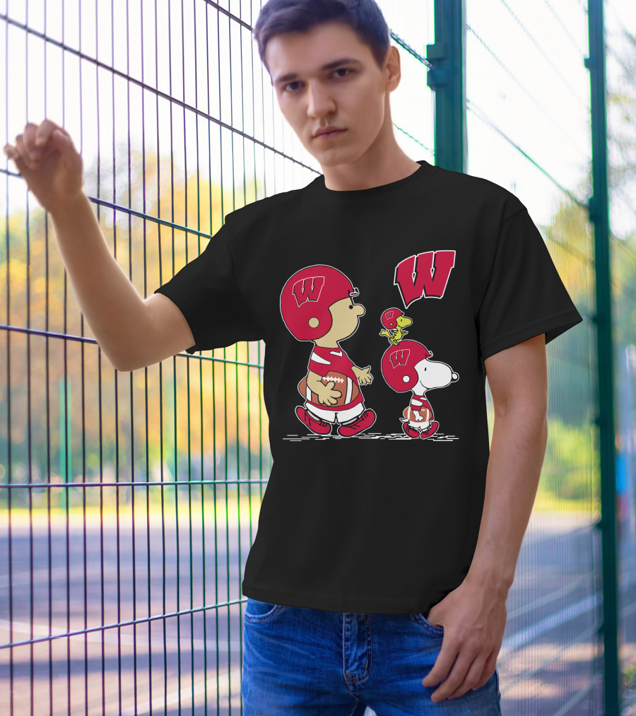 WISCONSIN BADGERS FOOTBALL WITH HELMET AND DOG CHARACTERS T-Shirt