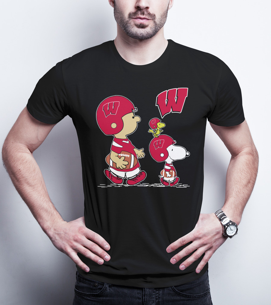 WISCONSIN BADGERS FOOTBALL WITH HELMET AND DOG CHARACTERS T-Shirt