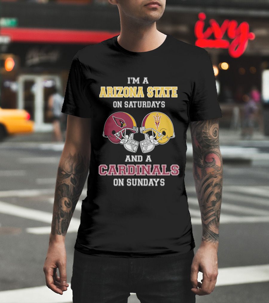 Arizona State Saturdays Cardinals Sundays Football Fan Dual Loyalty T-Shirt