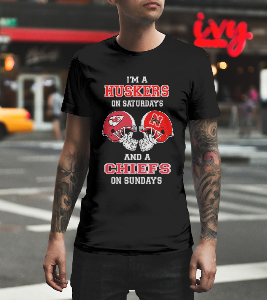 I'm A Huskers On Saturdays And A Chiefs On Sundays Football Helmets T-Shirt