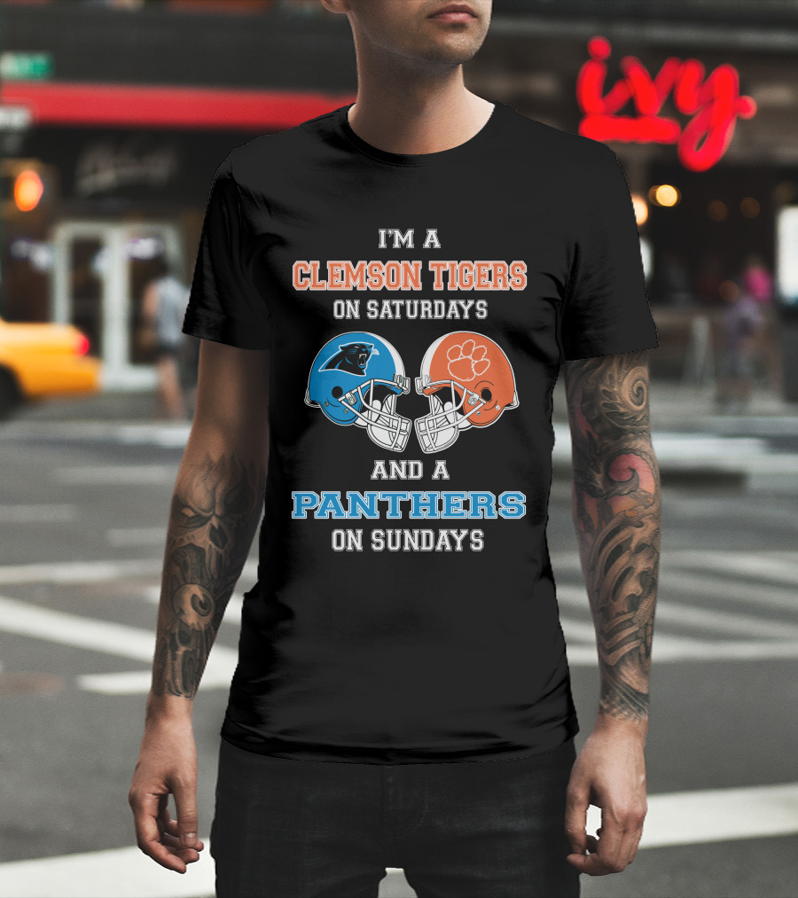 I'm A Clemson Tigers On Saturdays And A Panthers On Sundays Football Helmets T-Shirt