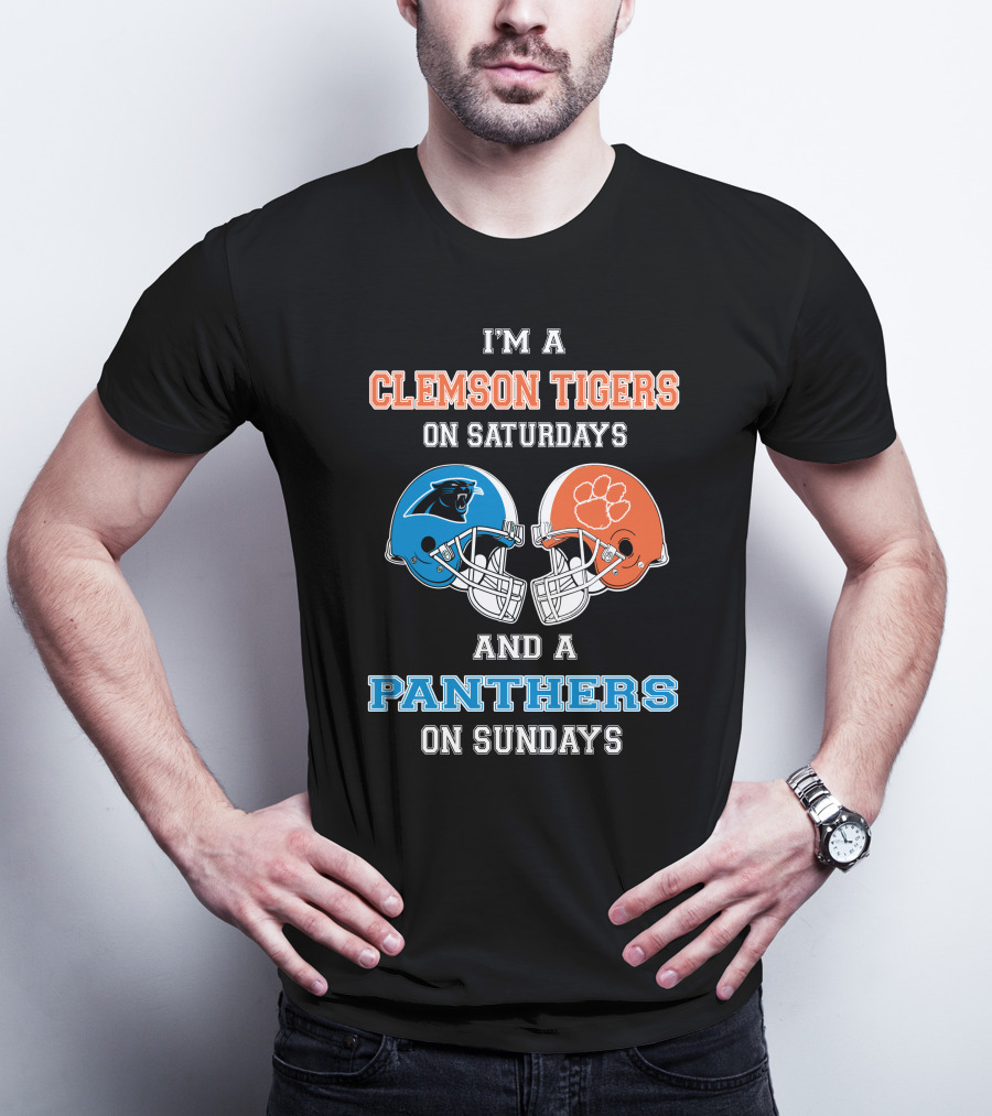 I'm A Clemson Tigers On Saturdays And A Panthers On Sundays Football Helmets T-Shirt