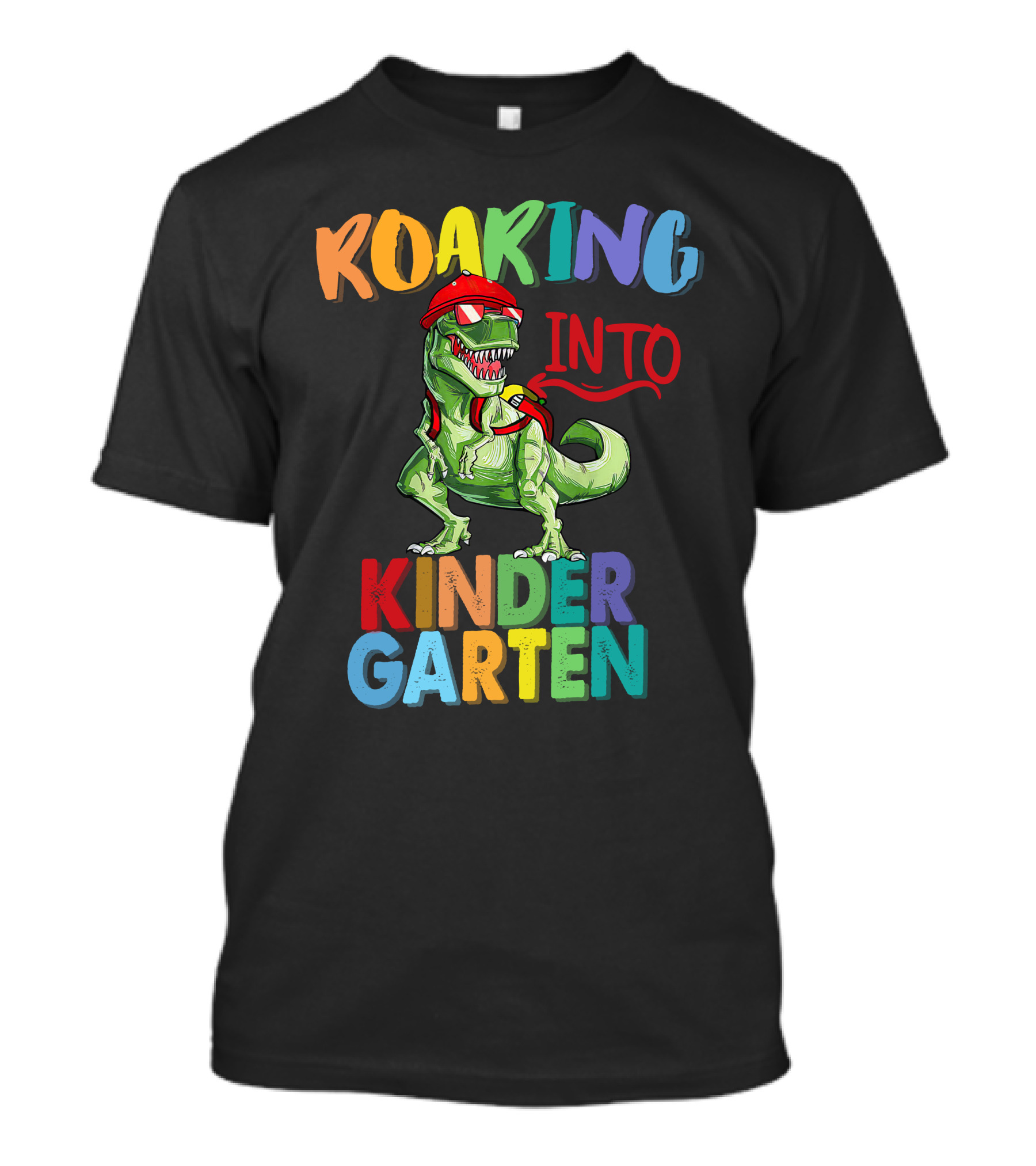 Roaring Into Kinder Garten Dinosaur With Red Cap And Backpack T-Shirt