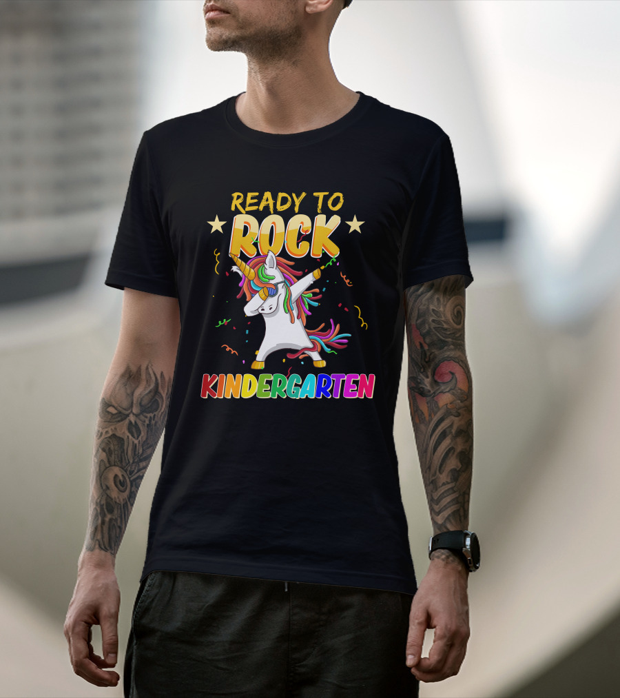 Ready To Rock Kindergarten With Dabbing Unicorn And Stars T-Shirt