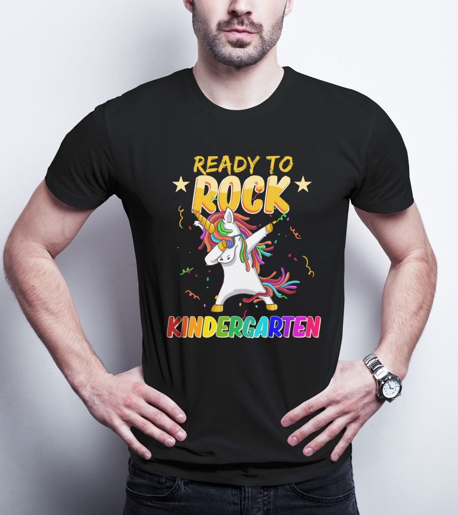 Ready To Rock Kindergarten With Dabbing Unicorn And Stars T-Shirt