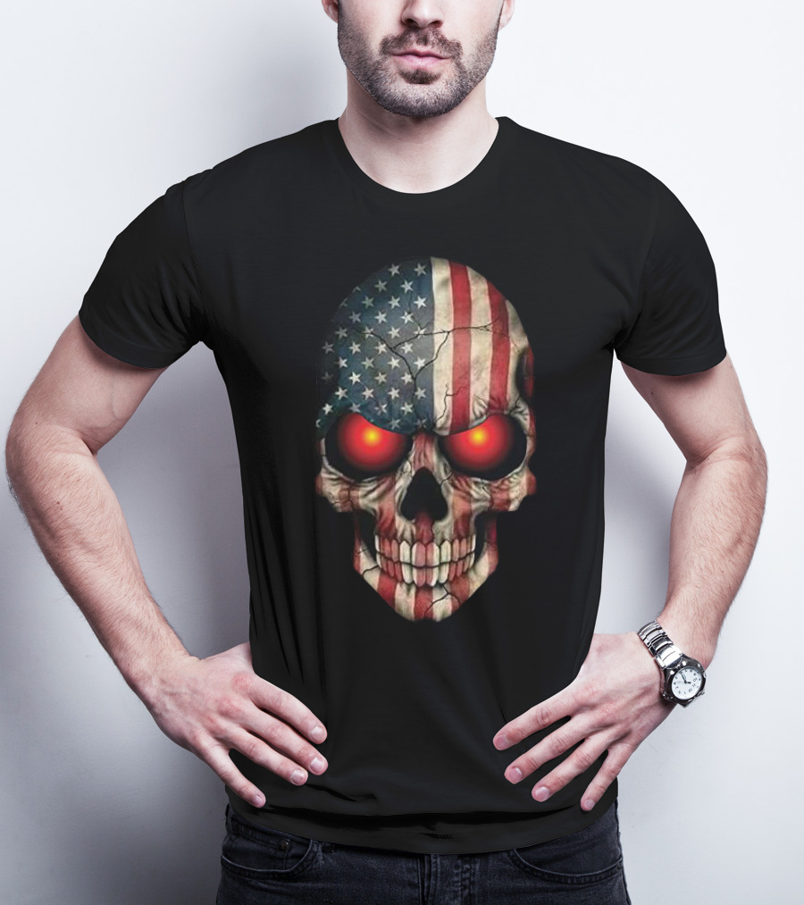 Stars And Stripes Skull With Glowing Eyes T-Shirt