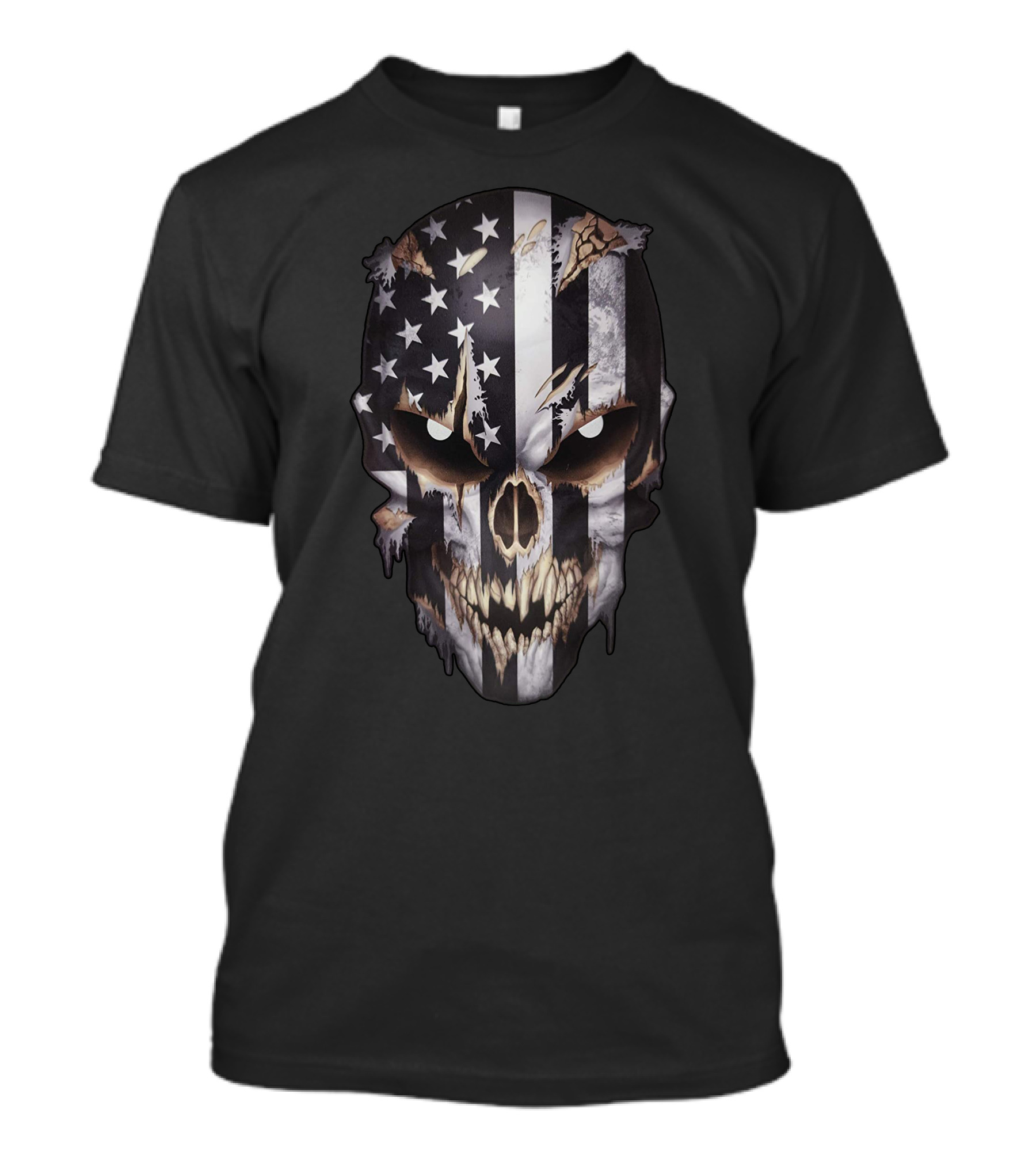 Skull With American Flag And Claw Marks T-Shirt