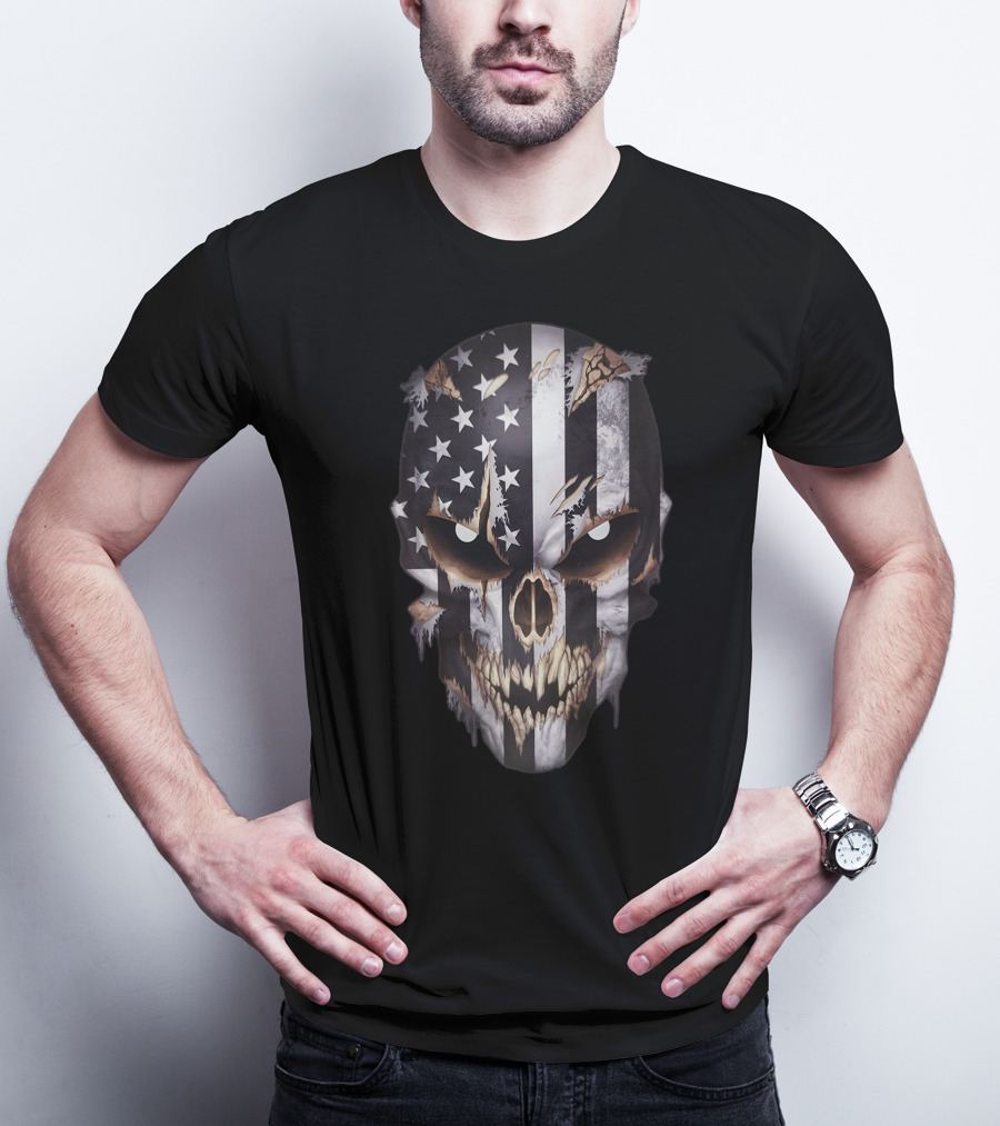 Skull With American Flag And Claw Marks T-Shirt