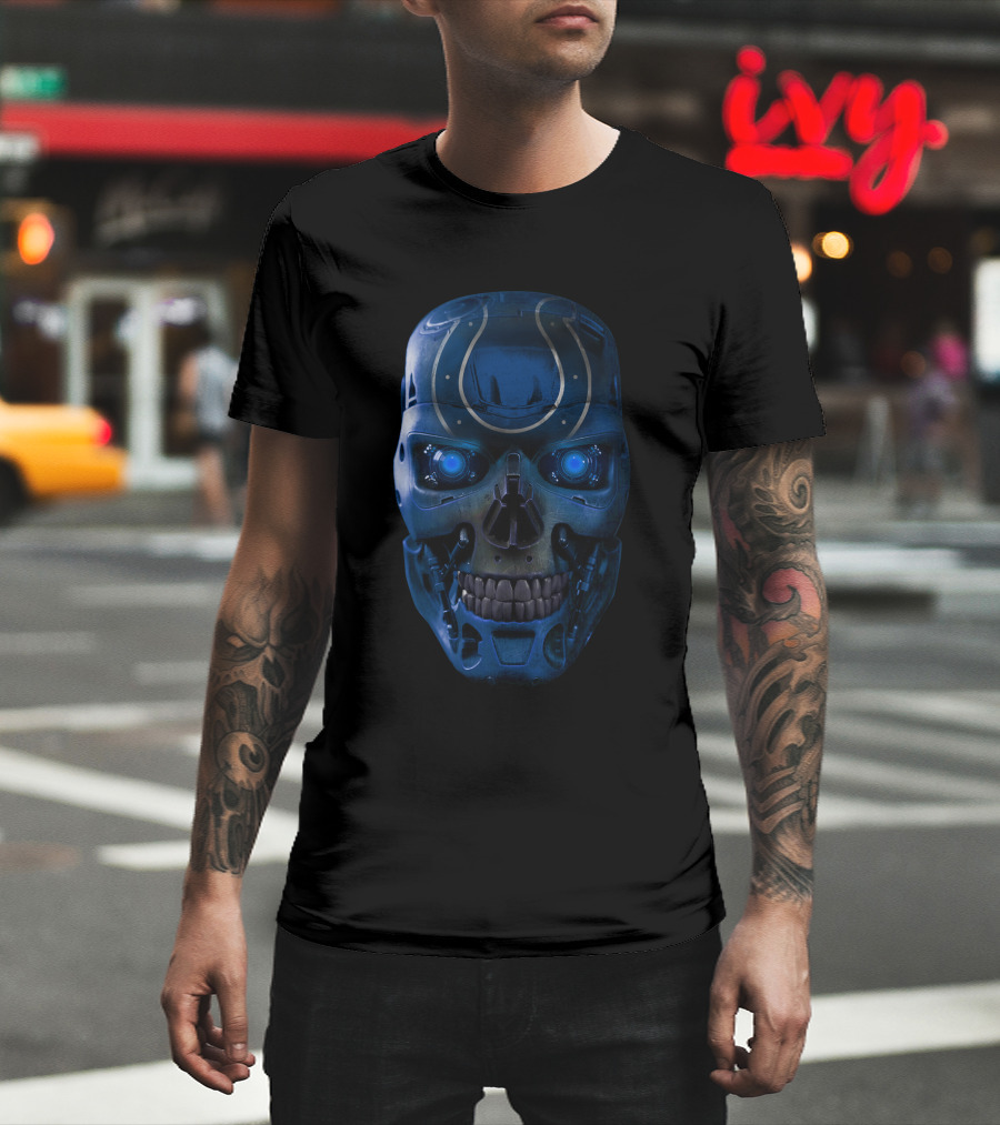 Blue Skull Colts Mechanized Face With Glowing Eyes T-Shirt