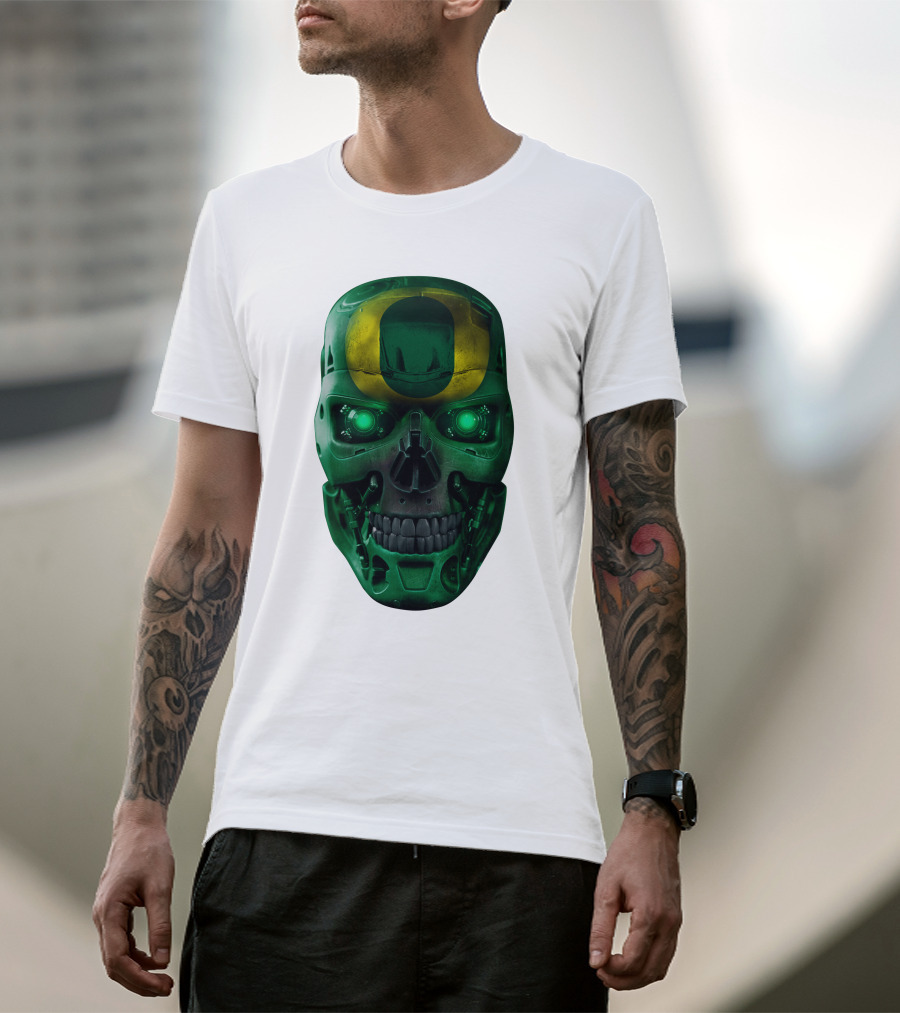 Oregon Ducks Skull Robot Green Neon Eyes T-Shirt