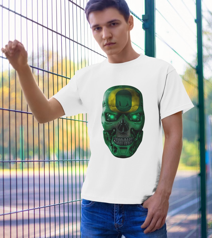 Oregon Ducks Skull Robot Green Neon Eyes T-Shirt
