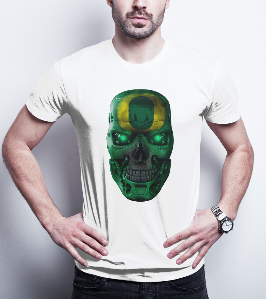 Oregon Ducks Skull Robot Green Neon Eyes T-Shirt