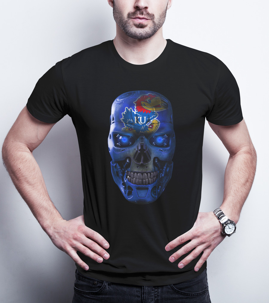 SKULL JAYHAWKS UNIVERSITY OF KANSAS ROBOT FACE T-Shirt