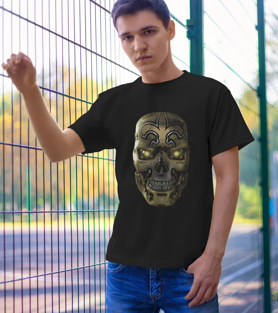 Skull Saints Futuristic Robot Emblem T-Shirt