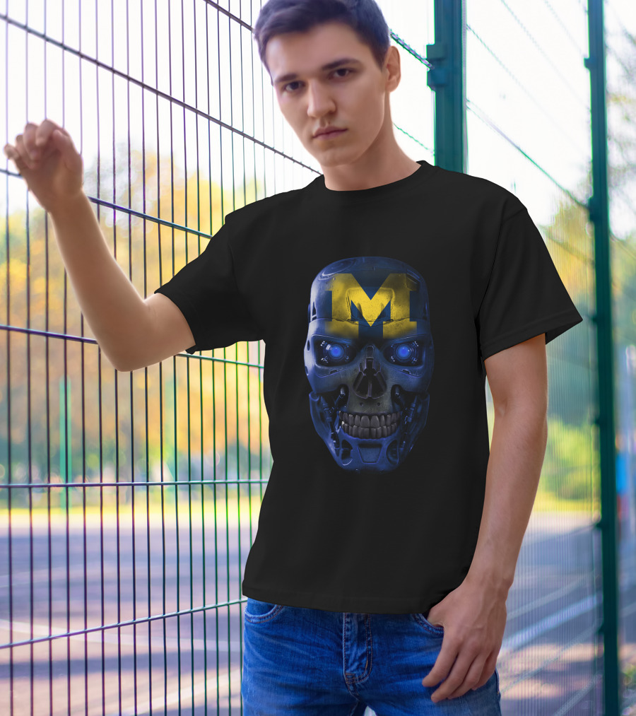 M Skull Wolverines Mech Cyborg Blue And Yellow T-Shirt