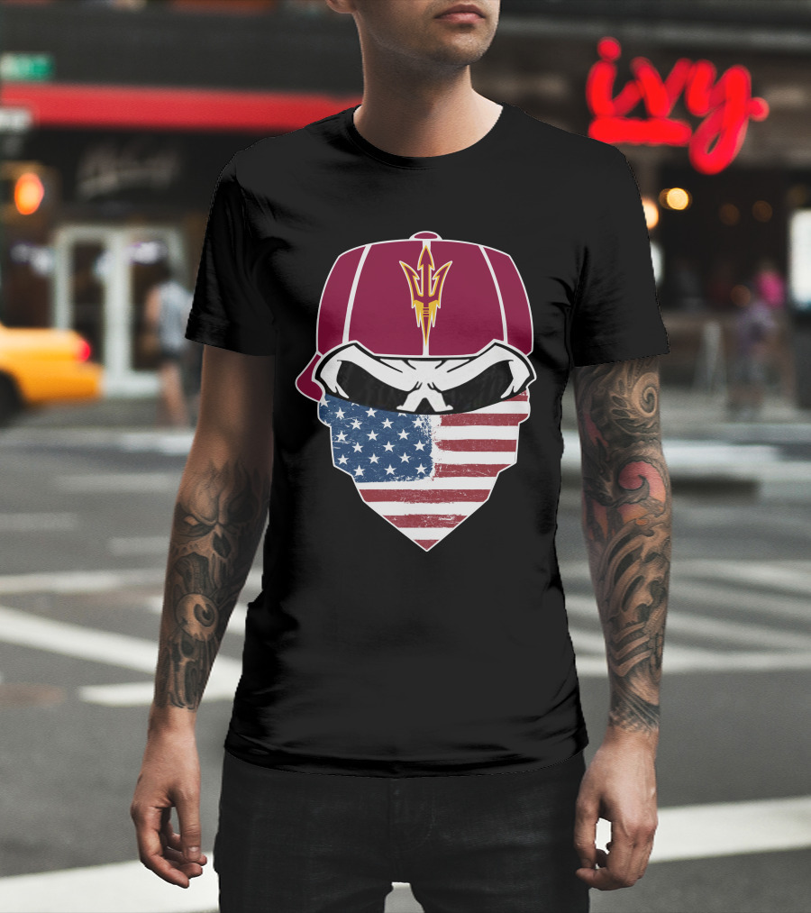 Arizona State Skulls American Flag Bandana Maroon Hat Trident T-Shirt