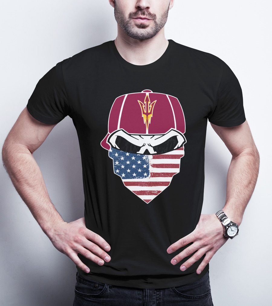Arizona State Skulls American Flag Bandana Maroon Hat Trident T-Shirt