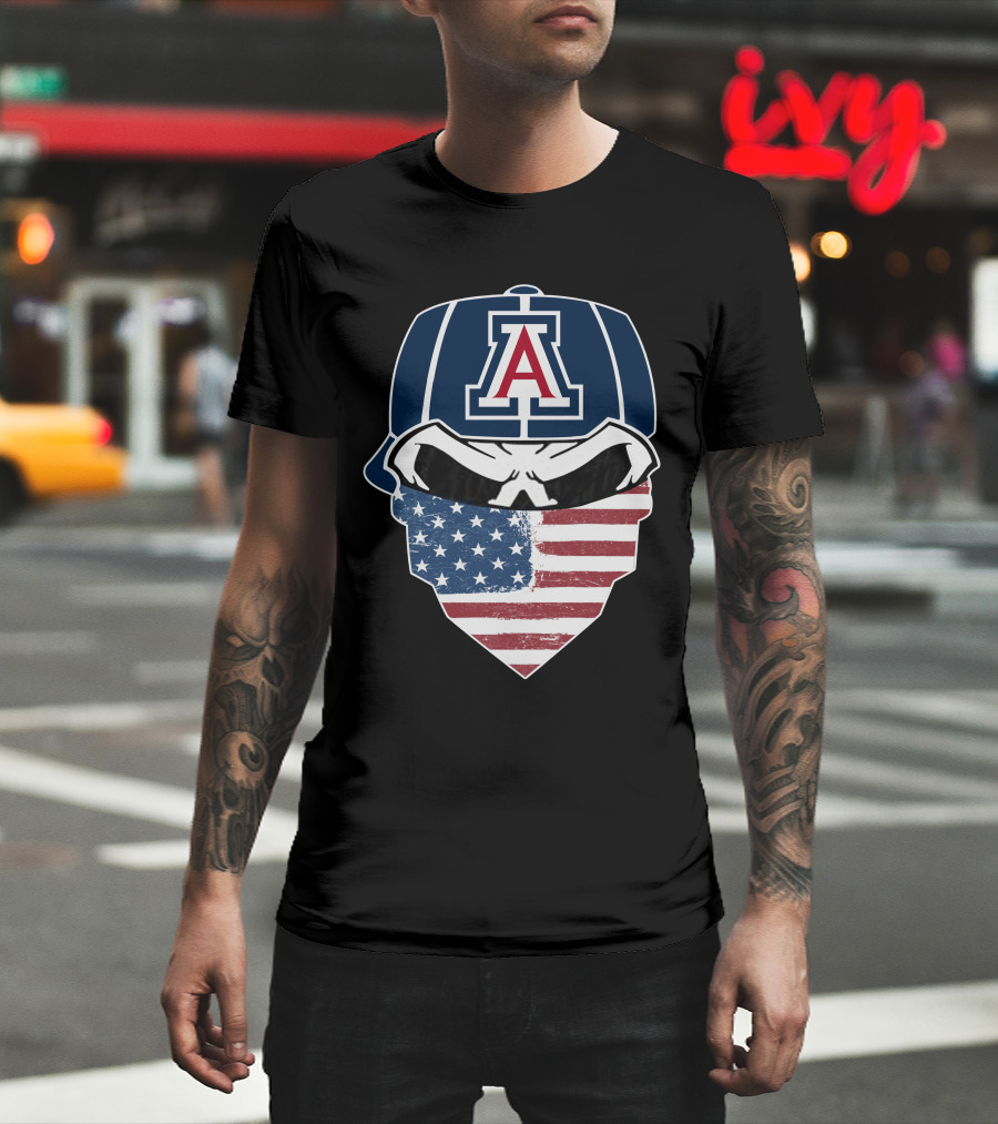 Arizona Wildcats Skull American Flag Bandana T-Shirt