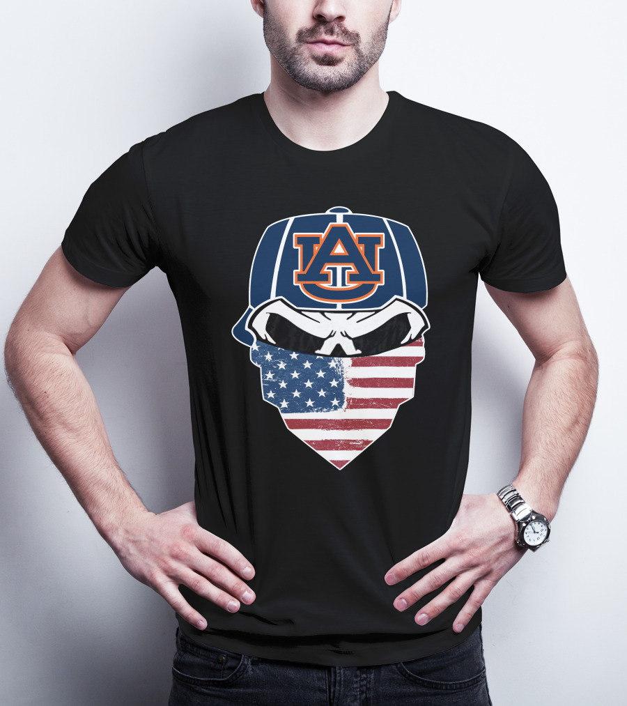 Auburn Tigers Skull USA Flag Bandana T-Shirt