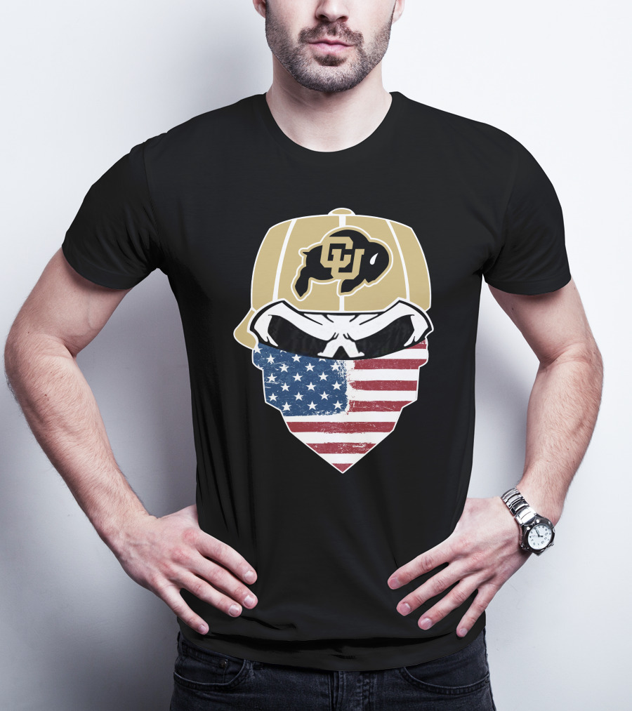 COLORADO BUFFALOES Skuls American Flag Face Buffalo T-Shirt
