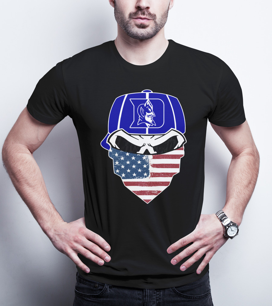 Duke Blue Devils Skulls American Flag Logo Cap Face Mask T-Shirt