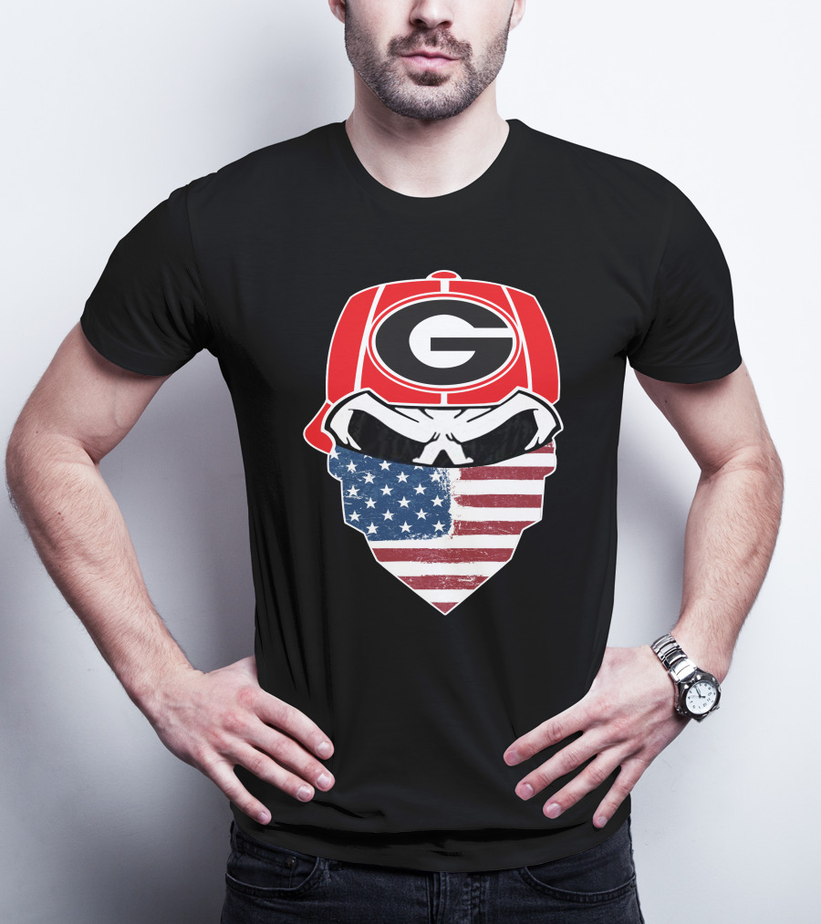 Georgia Bulldogs Skulls American Flag Bandana T-Shirt