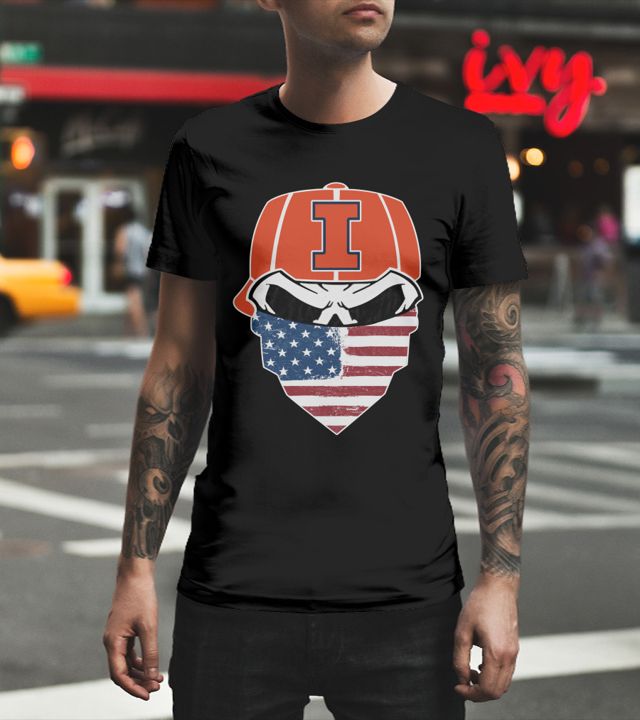 Illinois Skull Logo American Flag Bandana T-Shirt