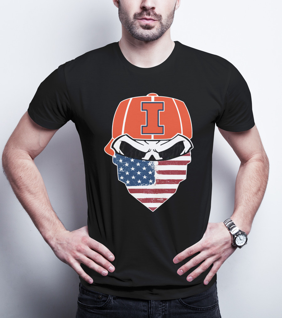 Illinois Skull Logo American Flag Bandana T-Shirt