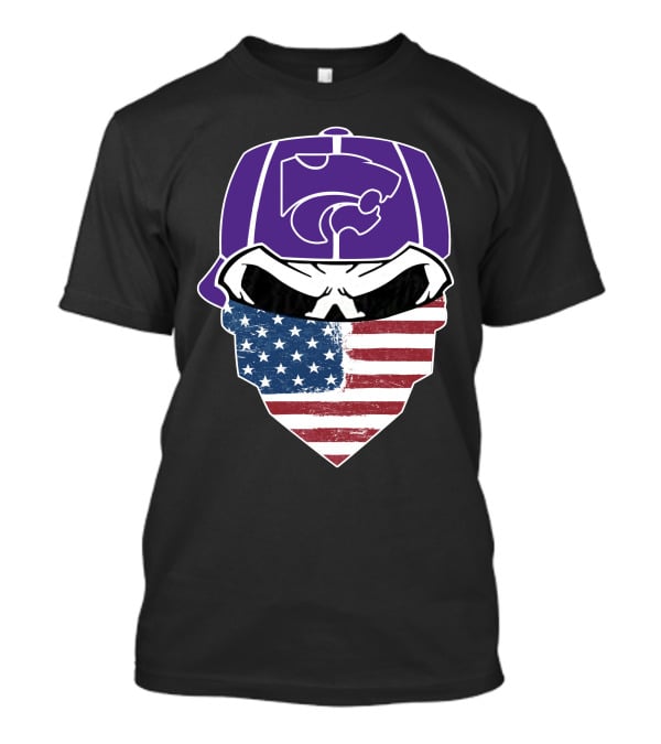 Kansas State Wildcats American Flag Skull Hat T-Shirt