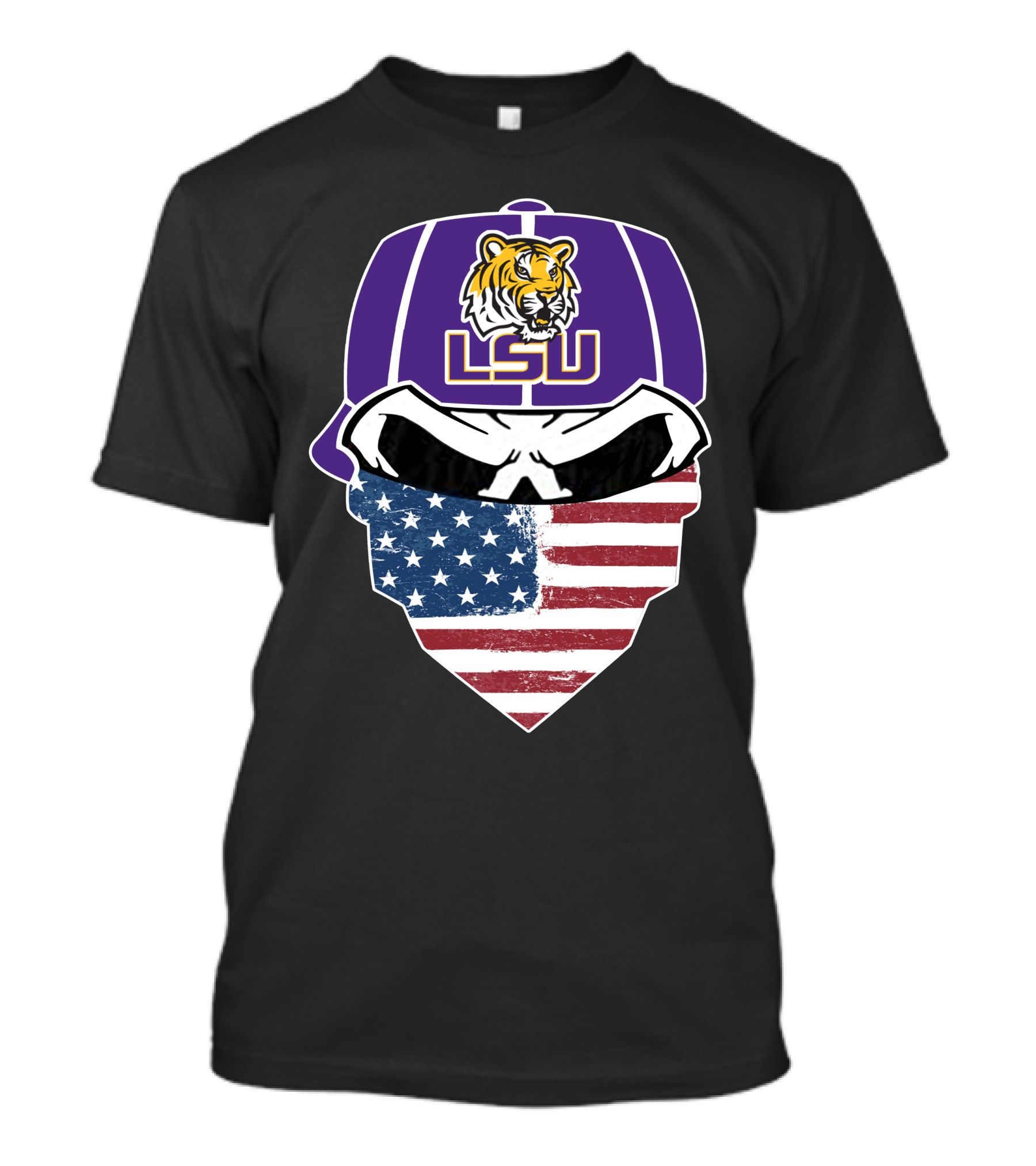 LSU Tigers Skull American Flag Bandana T-Shirt