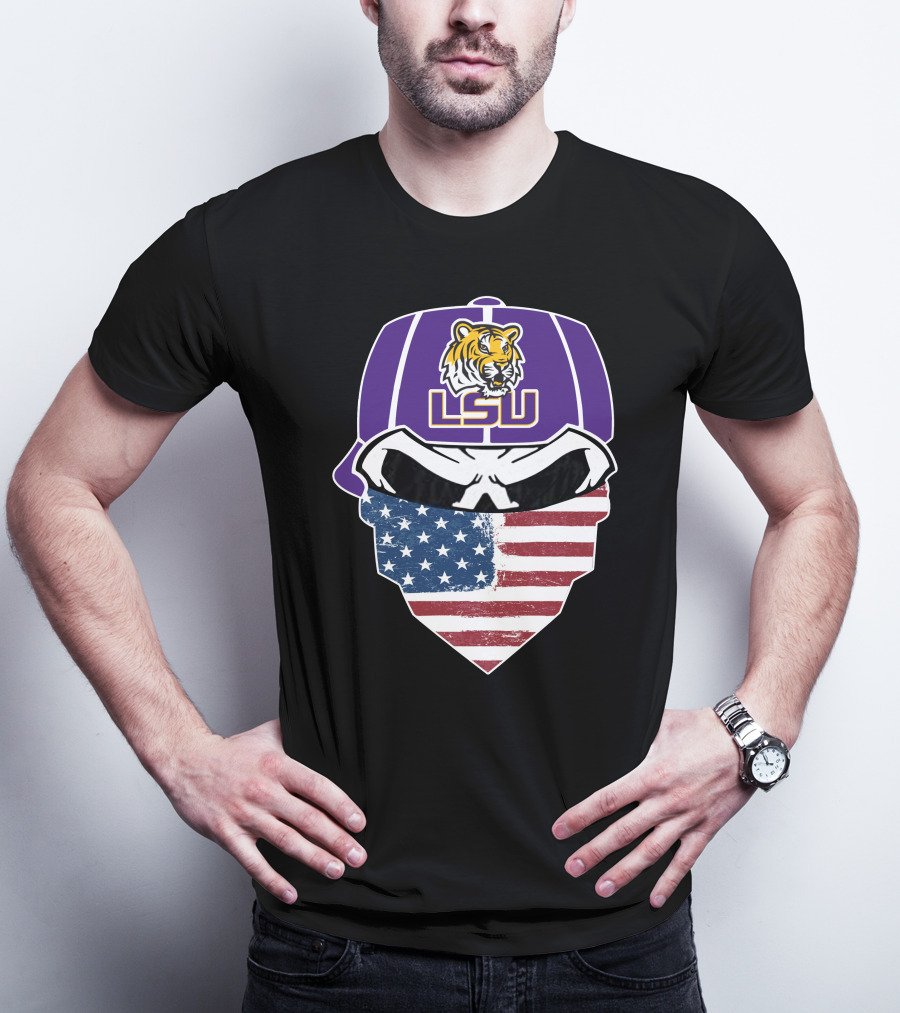 LSU Tigers Skull American Flag Bandana T-Shirt