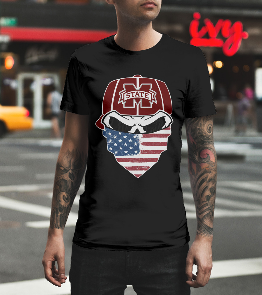 Mississippi State Skulls American Flag Bandana T-Shirt
