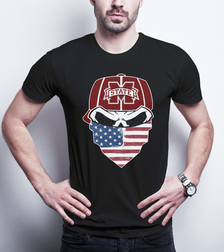 Mississippi State Skulls American Flag Bandana T-Shirt