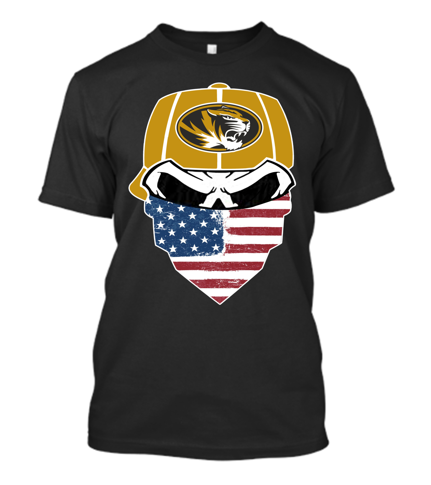 Missouri Tigers Skull American Flag Bandana T-Shirt