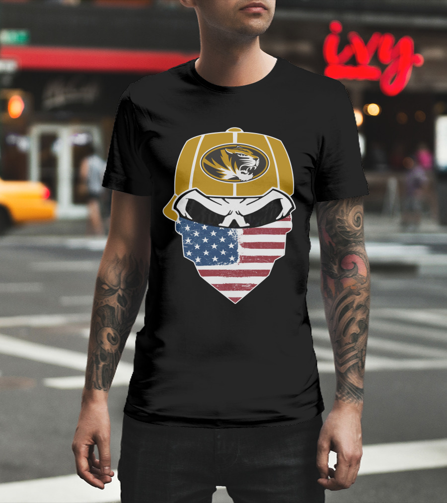 Missouri Tigers Skull American Flag Bandana T-Shirt