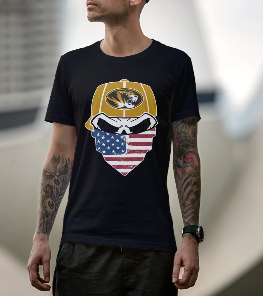 Missouri Tigers Skull American Flag Bandana T-Shirt