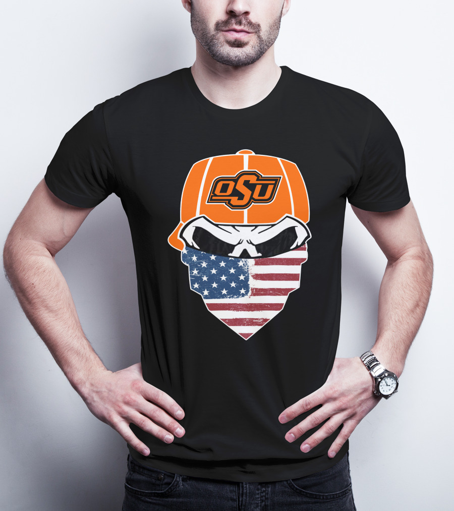 Oklahoma State OSU Skull American Flag Bandana T-Shirt