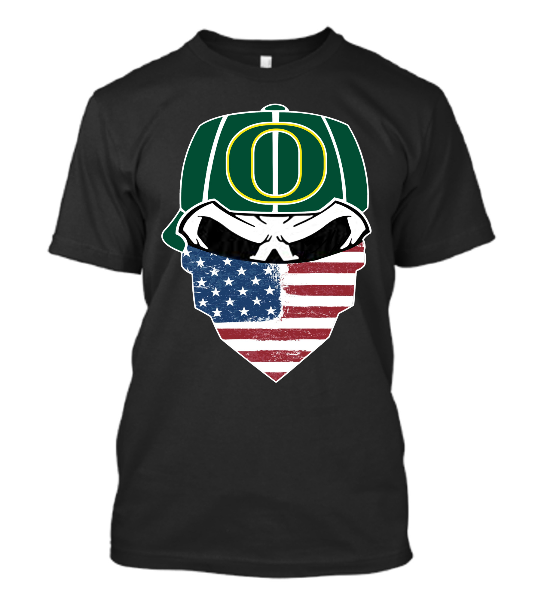 Oregon Ducks Skulls American Flag Mask T-Shirt
