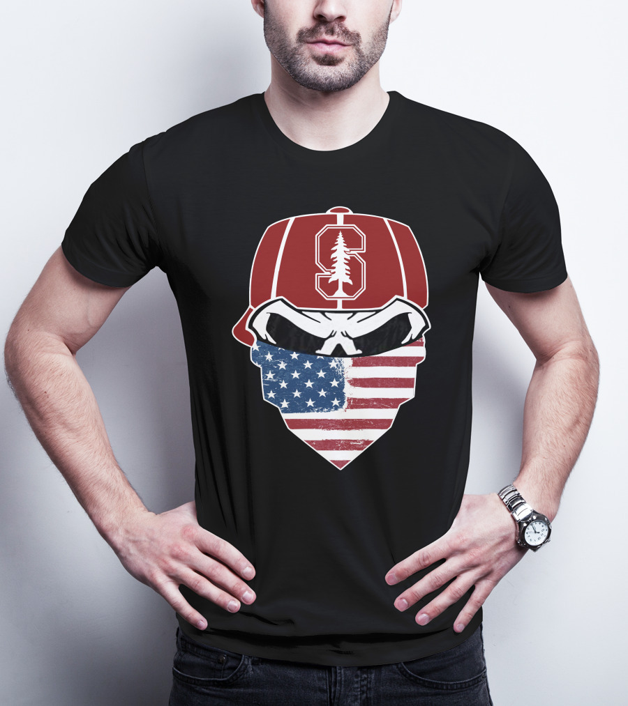 Stanford Cardinal Skuls American Flag Mask T-Shirt